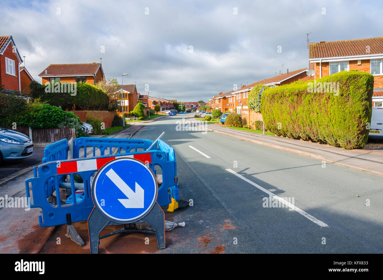 Temporary roadworks on St Andrews Drive in Perton, South Staffordshire ...