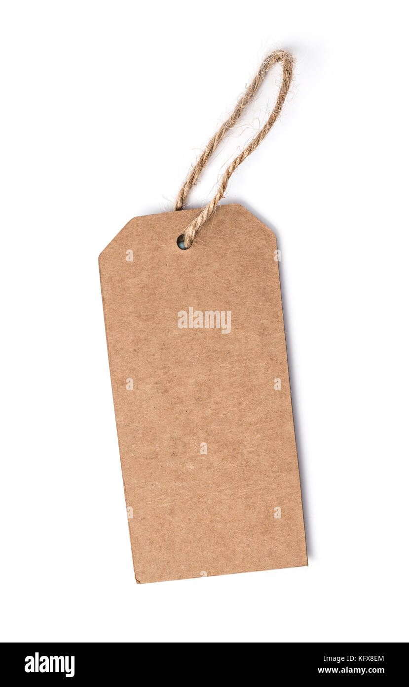 Blank tag tied with string. Price tag, gift tag, sale tag, address ...
