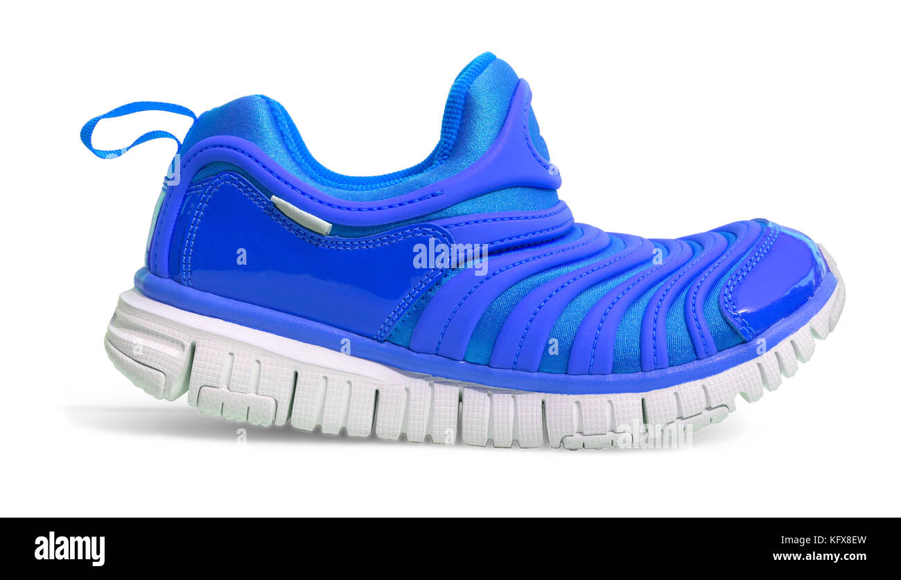 Blue sport running shoes isolated on white background Stock Photo - Alamy