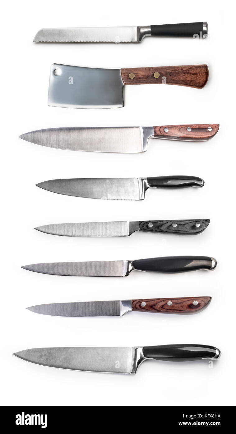 steel kitchen knives, isolated on white Stock Photo - Alamy