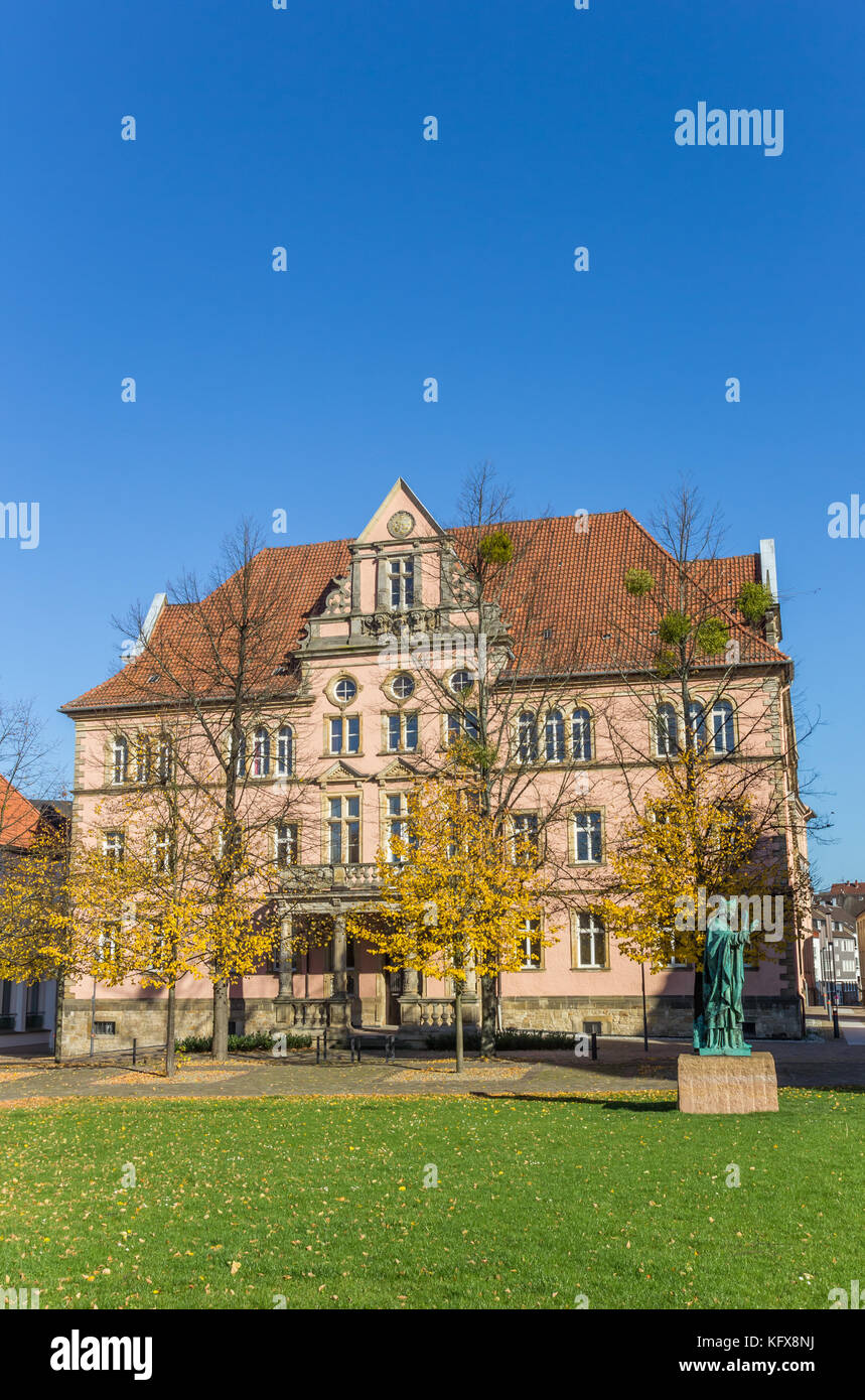 Statue and historic building in the center of Hildesheim, Germany Stock ...