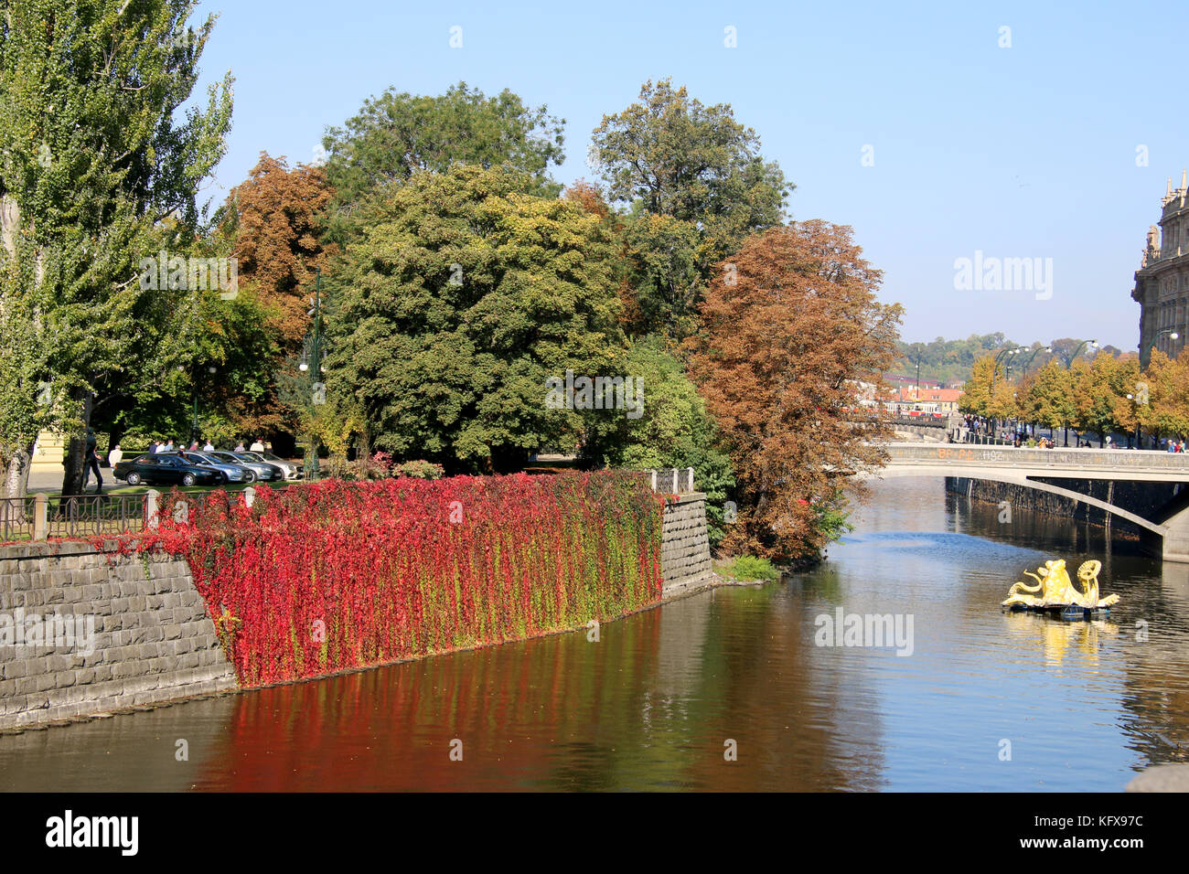 Beautiful nature in autumn,on Vltava river in Prague, Czech Republic ...