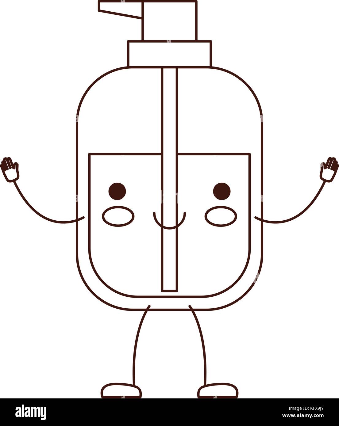 kawaii cartoon liquid soap bottle dispenser in brown silhouette Stock ...