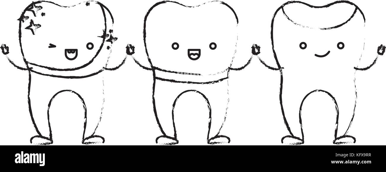dental crown and implant and restored teeth cartoon holding hands in ...