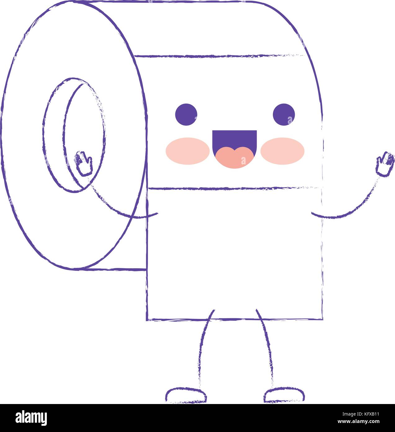 kawaii cartoon toilet paper roll in purple blurred silhouette Stock ...