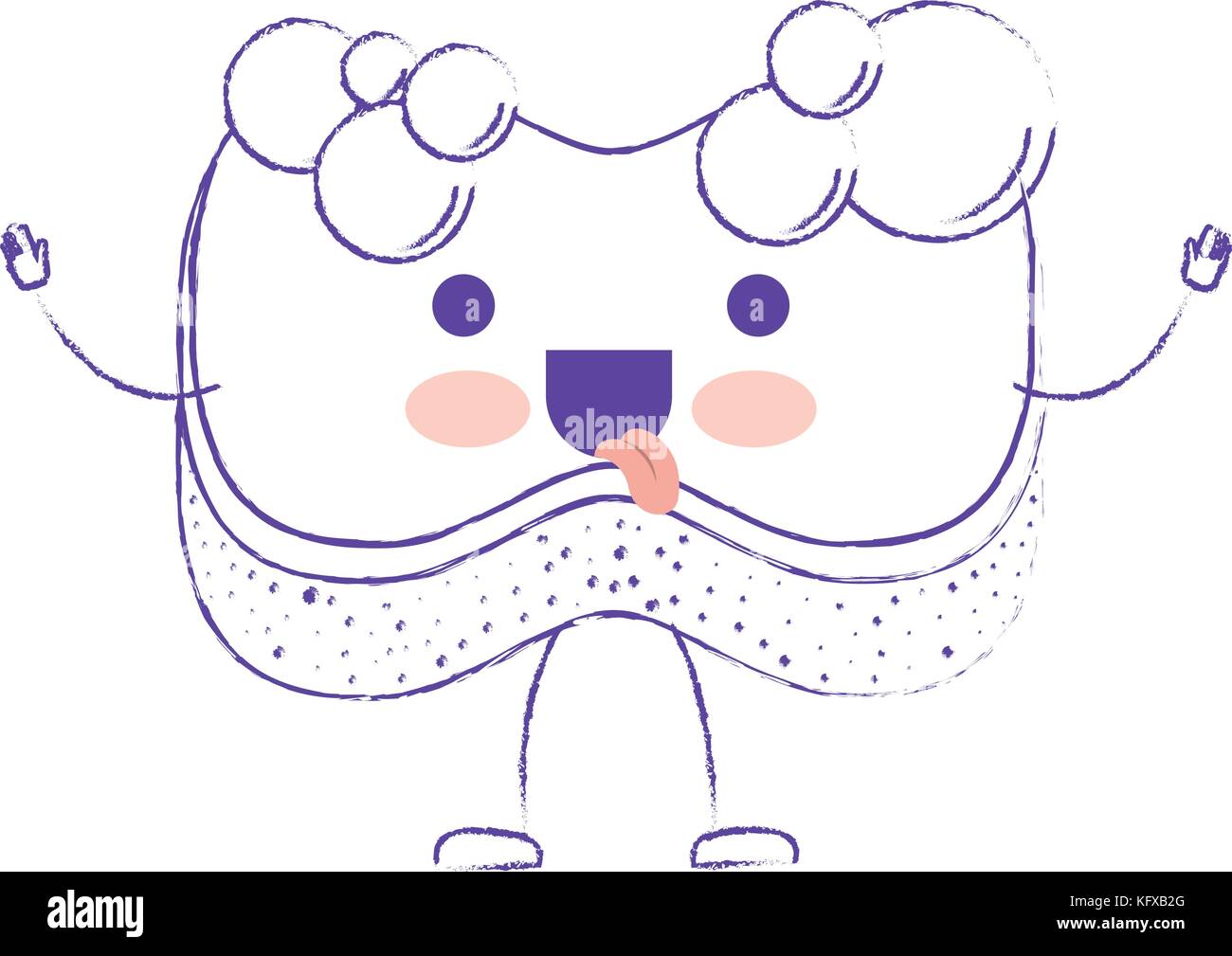 kawaii cartoon sponge with bubbles of soap in purple blurred silhouette ...