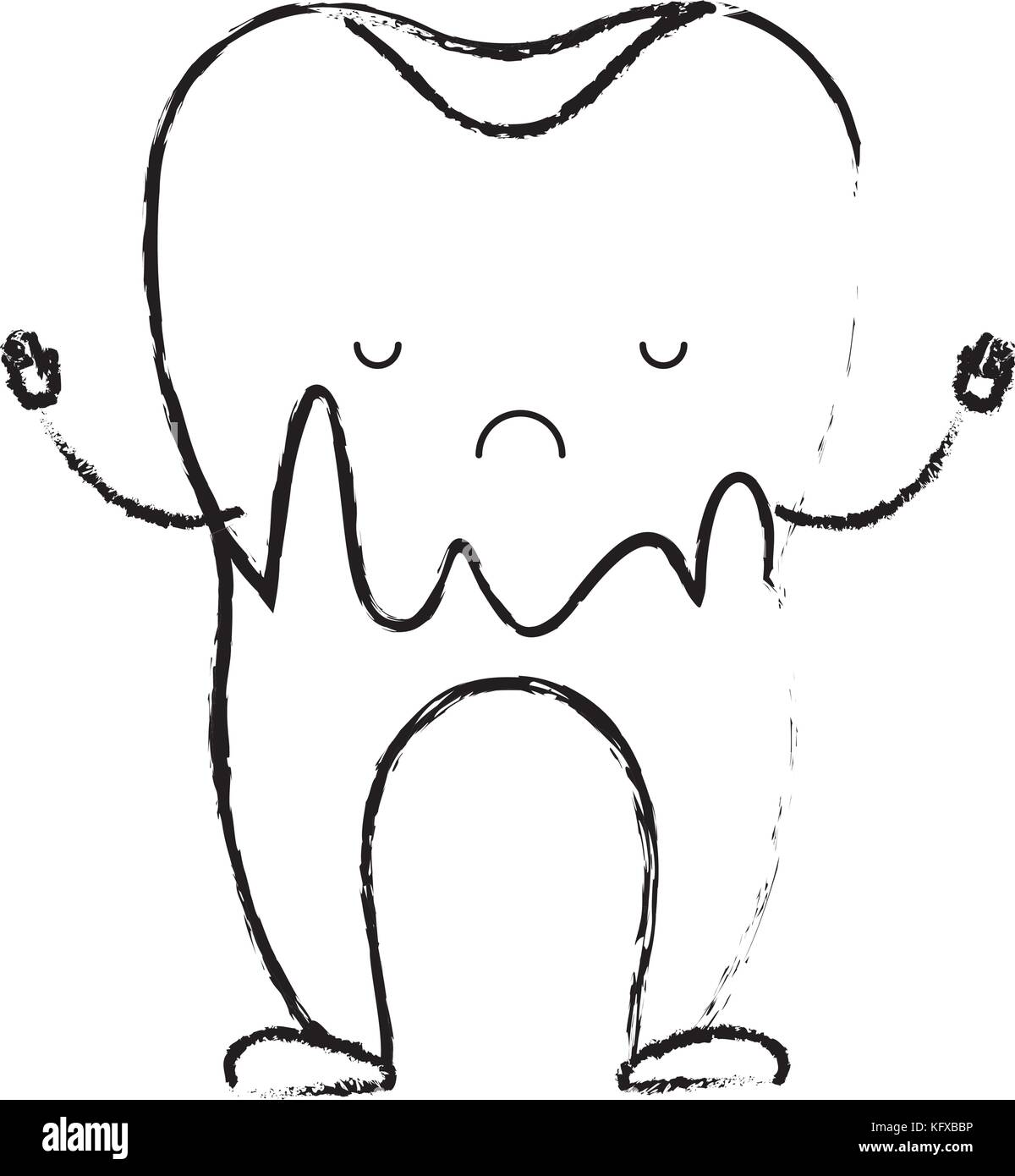 cartoon caries in the root of tooth in monochrome blurred silhouette ...