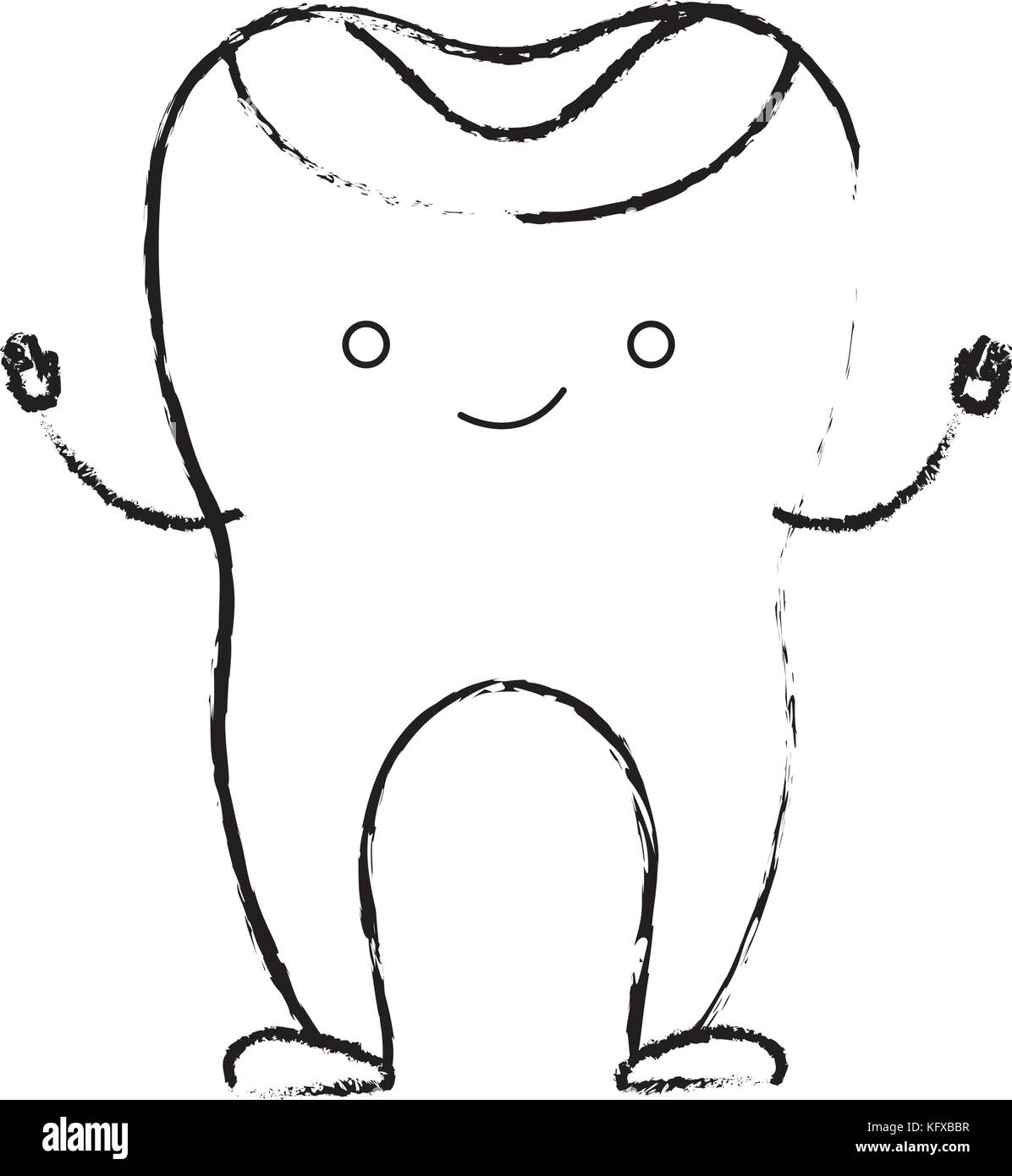 restored tooth cartoon in monochrome blurred silhouette Stock Vector ...