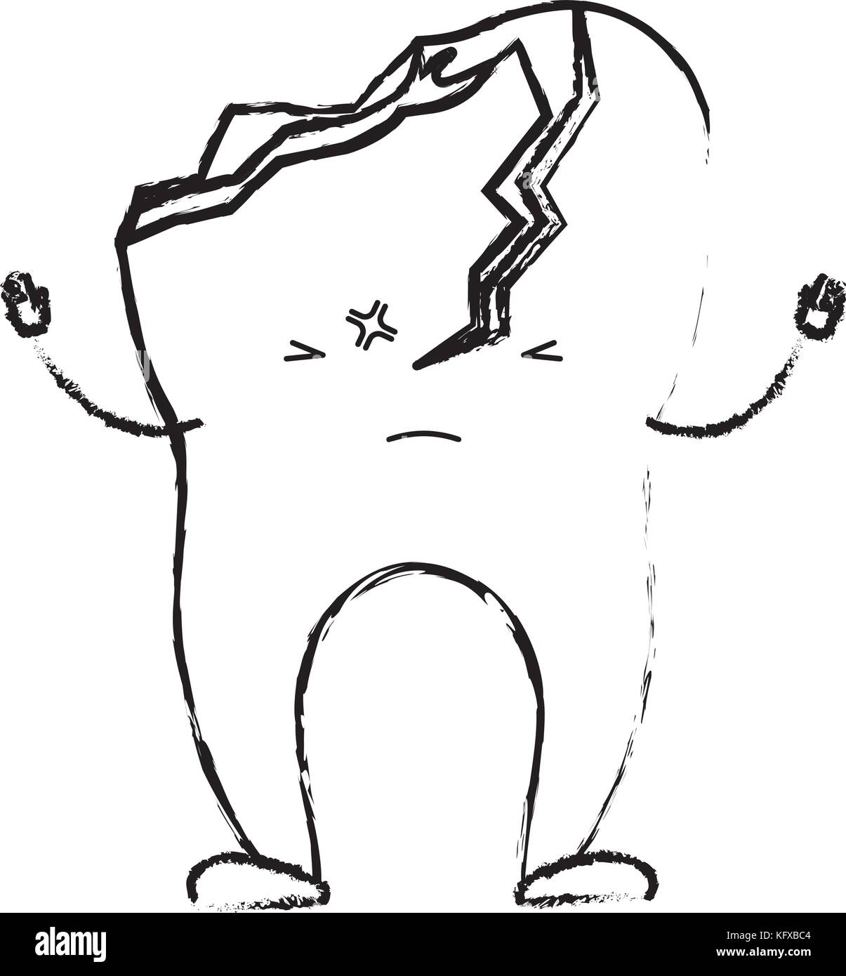 cartoon tooth broken in monochrome blurred silhouette Stock Vector ...