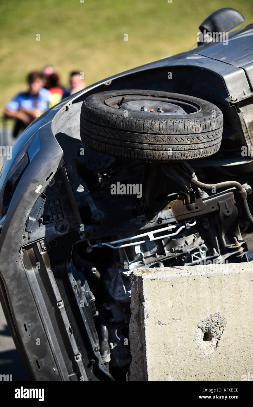 Scene of a car crash and emergency rescue service in action Stock Photo ...
