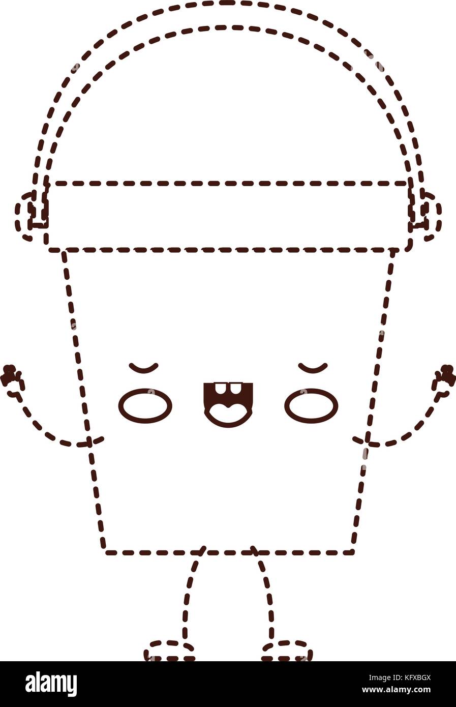 kawaii cartoon bucket with handle in brown dotted silhouette Stock ...