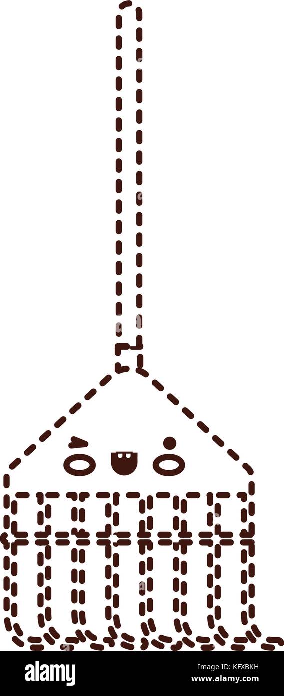 kawaii rake leaves with wooden stick in brown dotted silhouette Stock ...