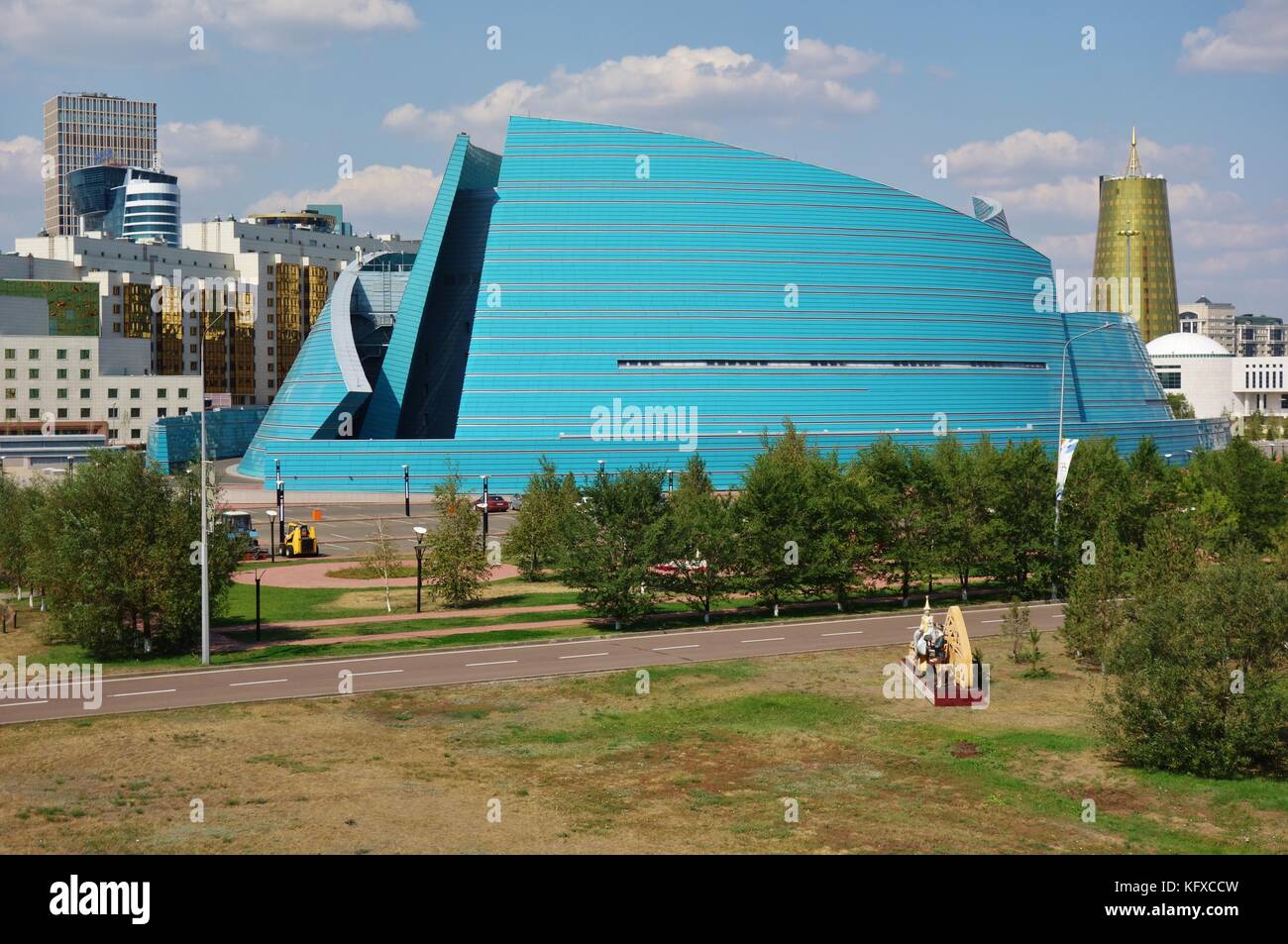 The Kazakhstan Central Concert Hall, a blue glass performing arts venue ...