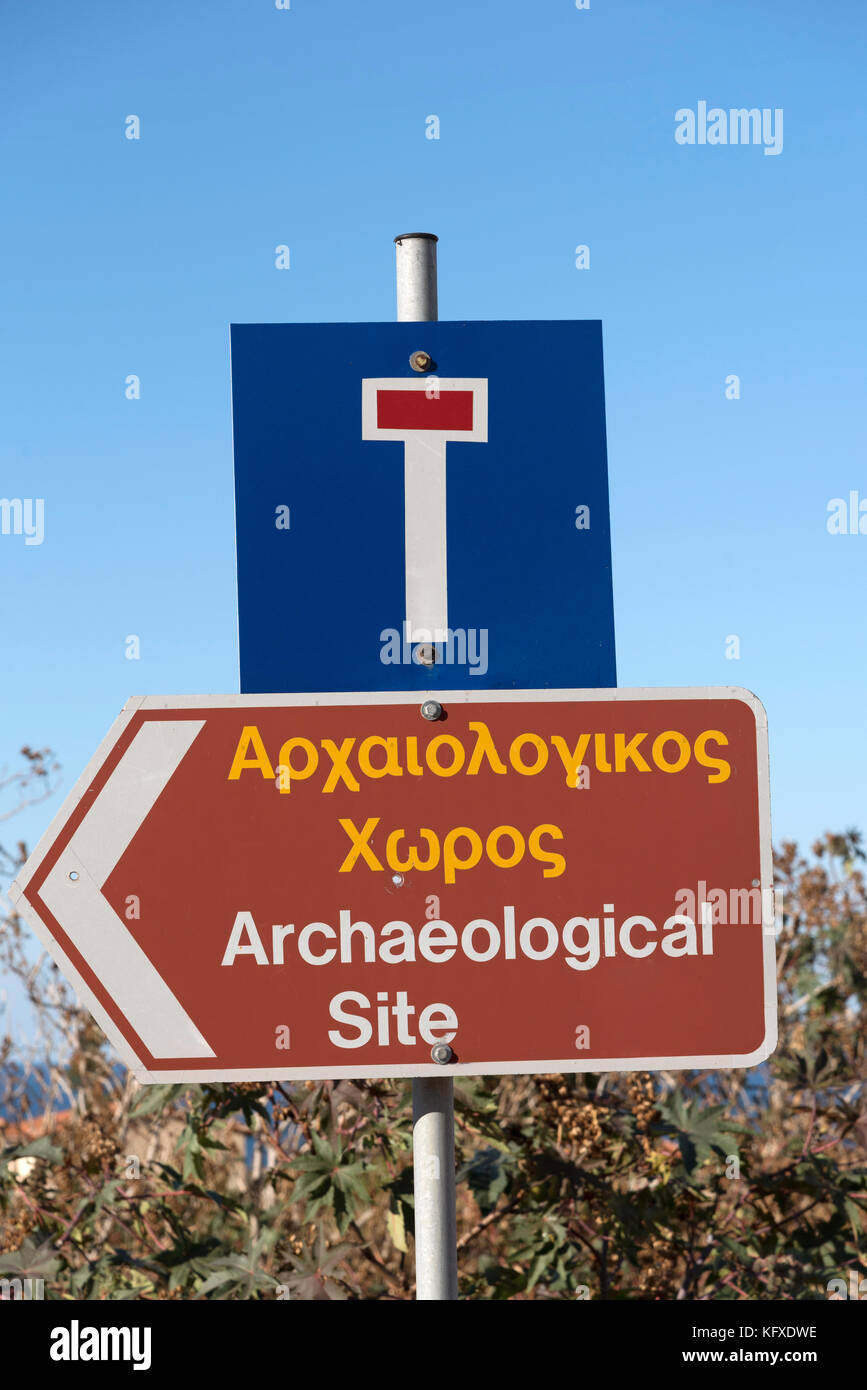 Archaeological site road sign. Lasithi plateau, Crete, Greece, October ...