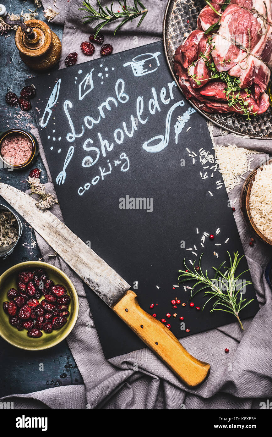 Food background for Recipes of Lamb shoulder cooking. Raw meat ...