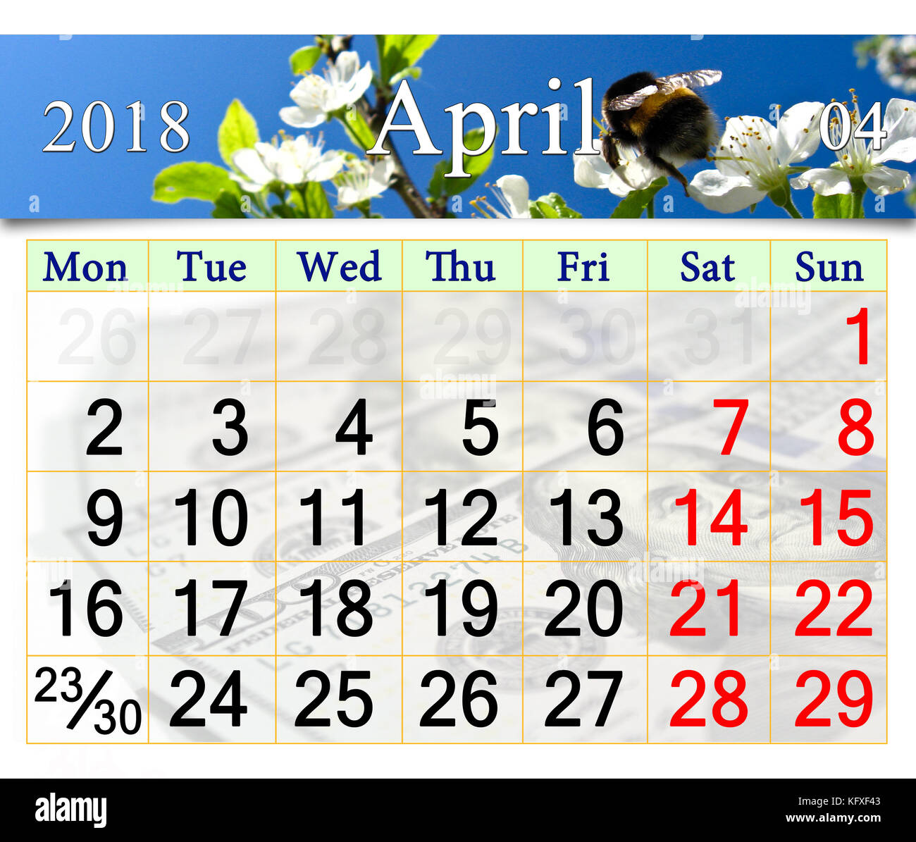 calendar for May 2018 with image of flying bumblebee Stock Photo - Alamy