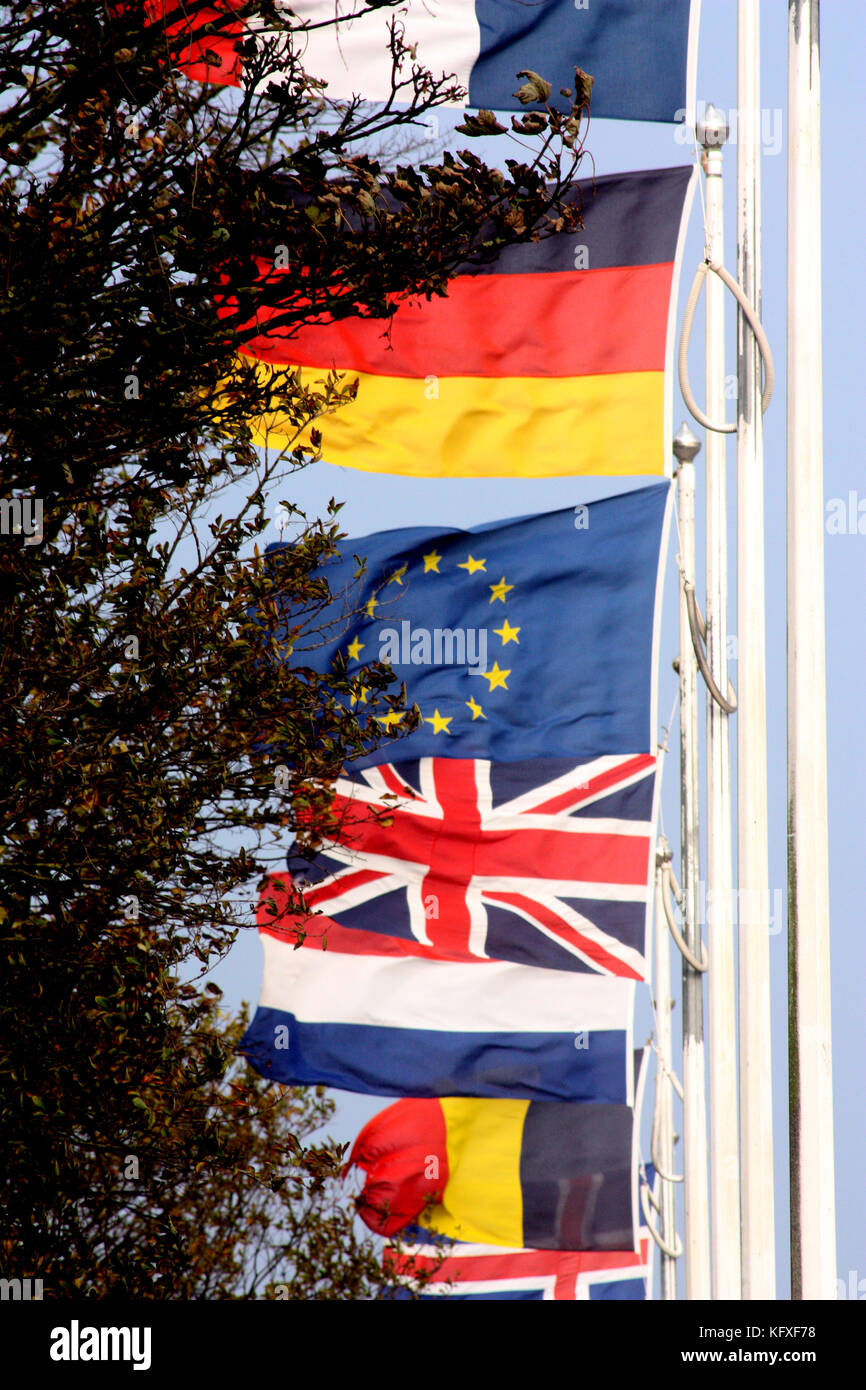 Flags flying by the waterfront in Hull, England Stock Photo - Alamy