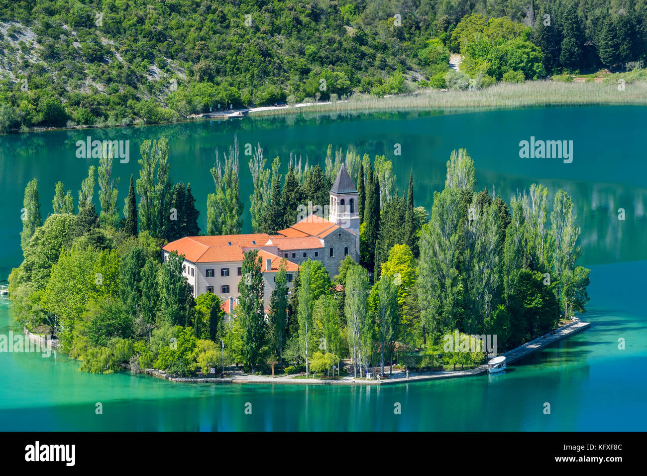 Visovac Monastery at Visovačko jezero, Krka National Park, Brištane ...