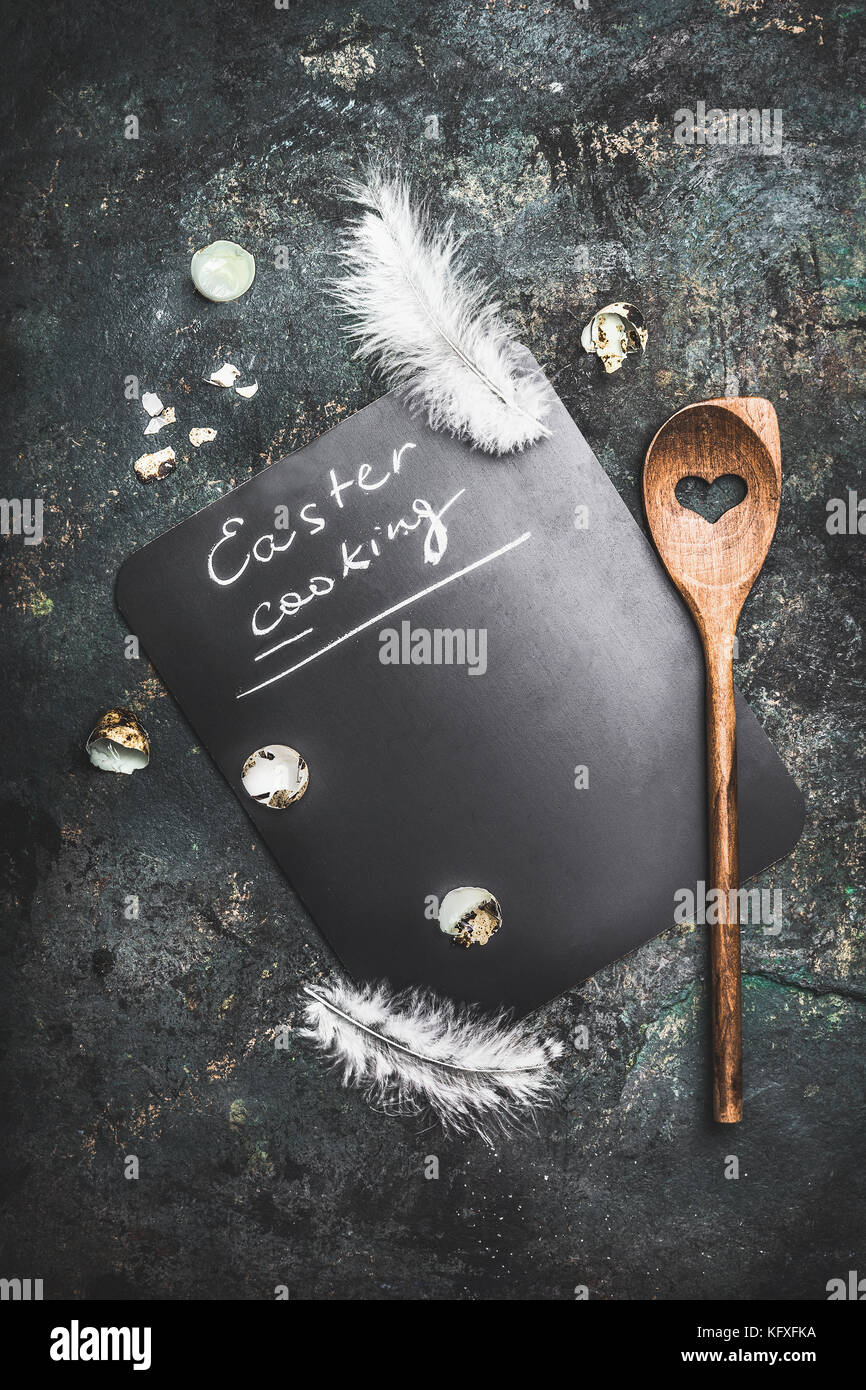 Rustic Food background for Easter cooking and recipes with wooden spoon ...