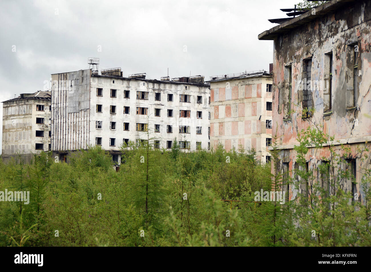The ghost town of Kadykchan in the Kolyma region, north east Siberia ...