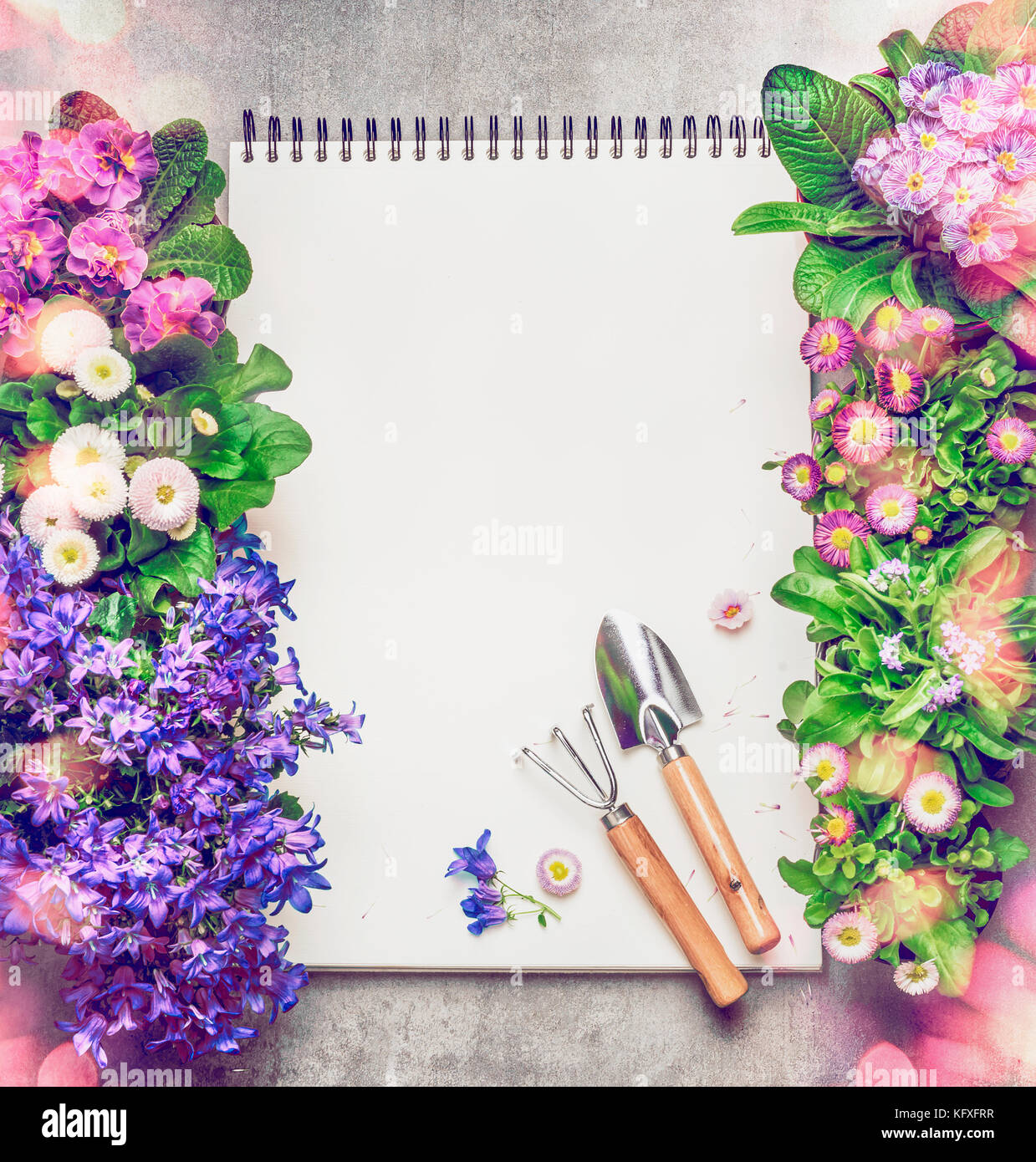 Floral Gardening background with assortment of colorful garden flowers ...