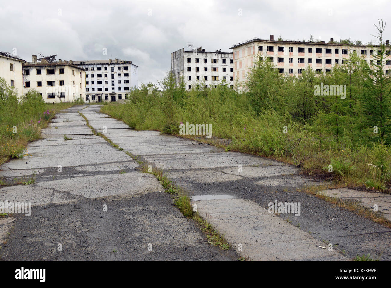 The ghost town of Kadykchan in the Kolyma region, north east Siberia ...