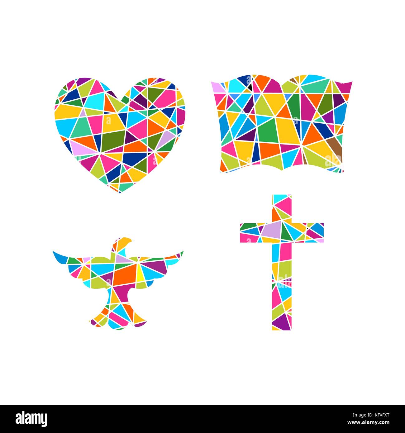 Church logo. Christian symbols. Cross, bible, heart and dove Stock ...