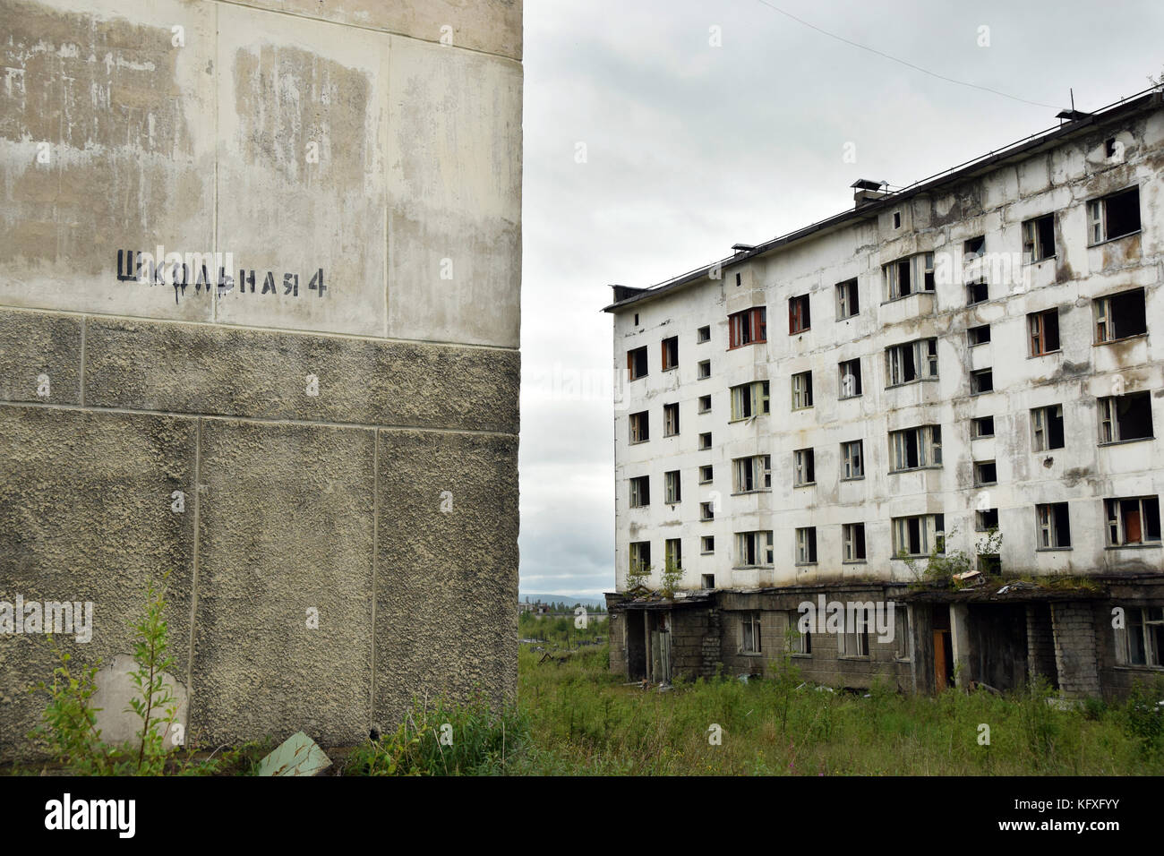 The ghost town of Kadykchan in the Kolyma region, north east Siberia ...