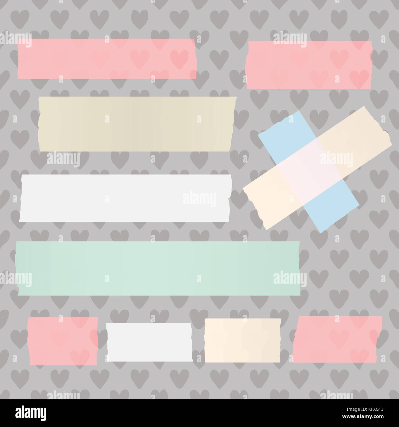 Colorful different size adhesive, sticky tape, paper pieces on heart ...