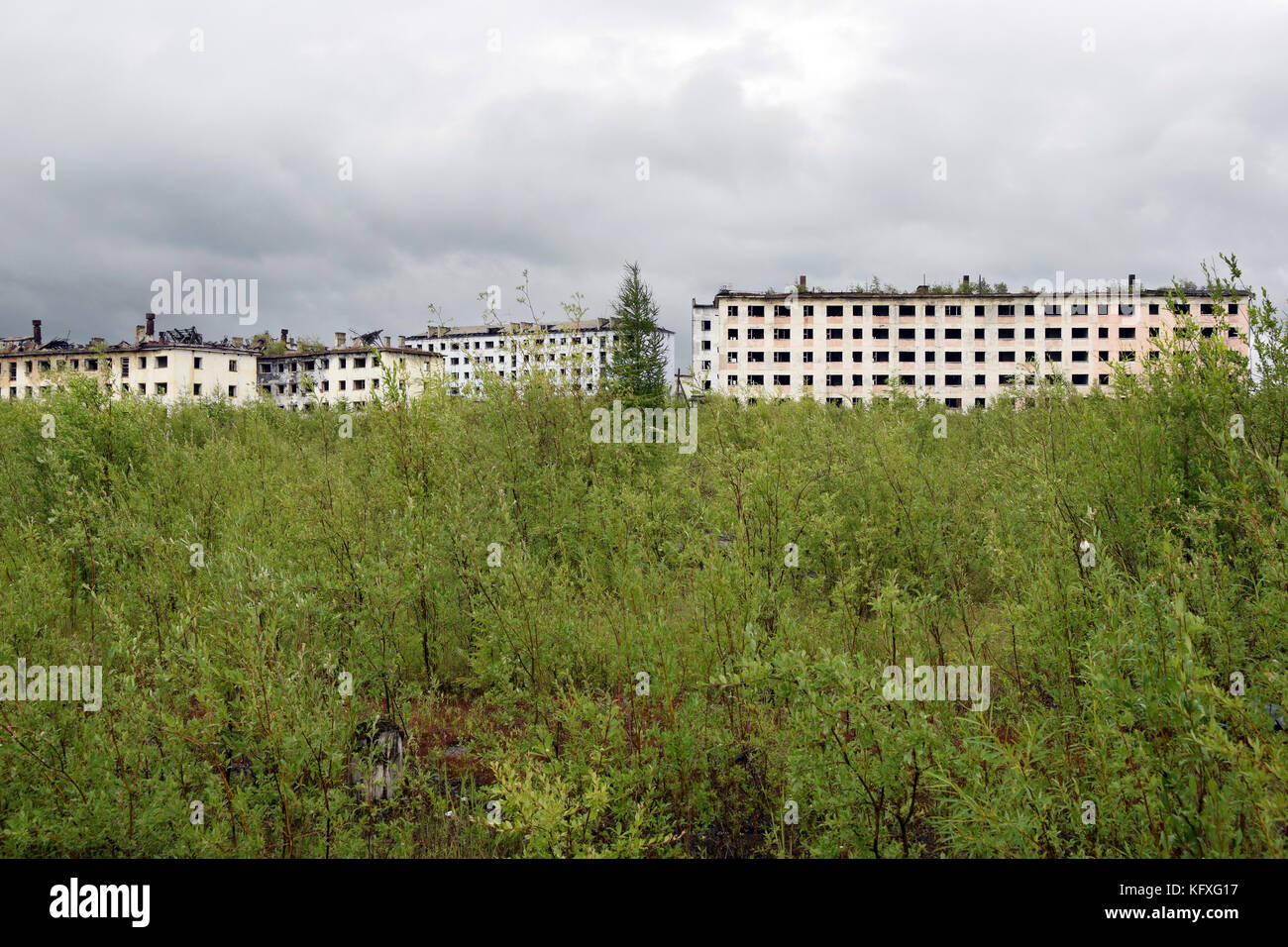 The ghost town of Kadykchan in the Kolyma region, north east Siberia ...