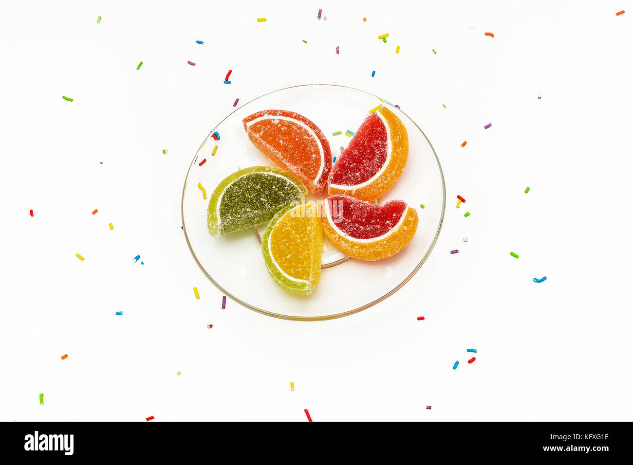 On a white background the confectionery powder is scattered and there ...