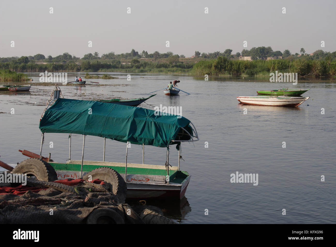 Qanater, boats and nile river Stock Photo - Alamy