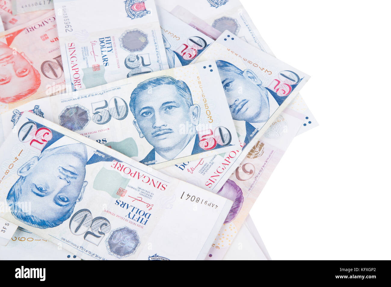 Singapore banknotes dollars (50 SGD) isolated on a white background ...