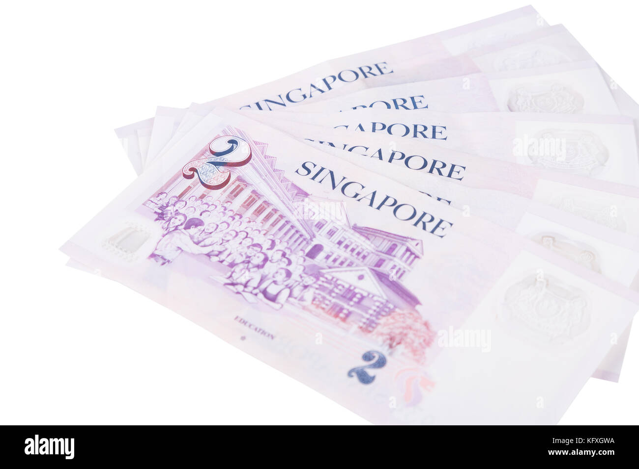 Singapore banknotes dollars (2 SGD) isolated on a white background ...