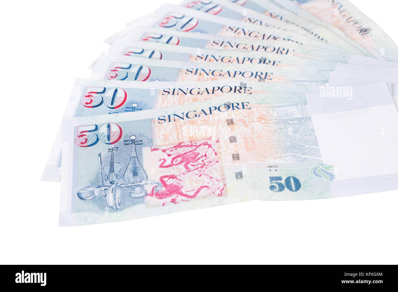 Singapore banknotes dollars (50 SGD) isolated on a white background ...