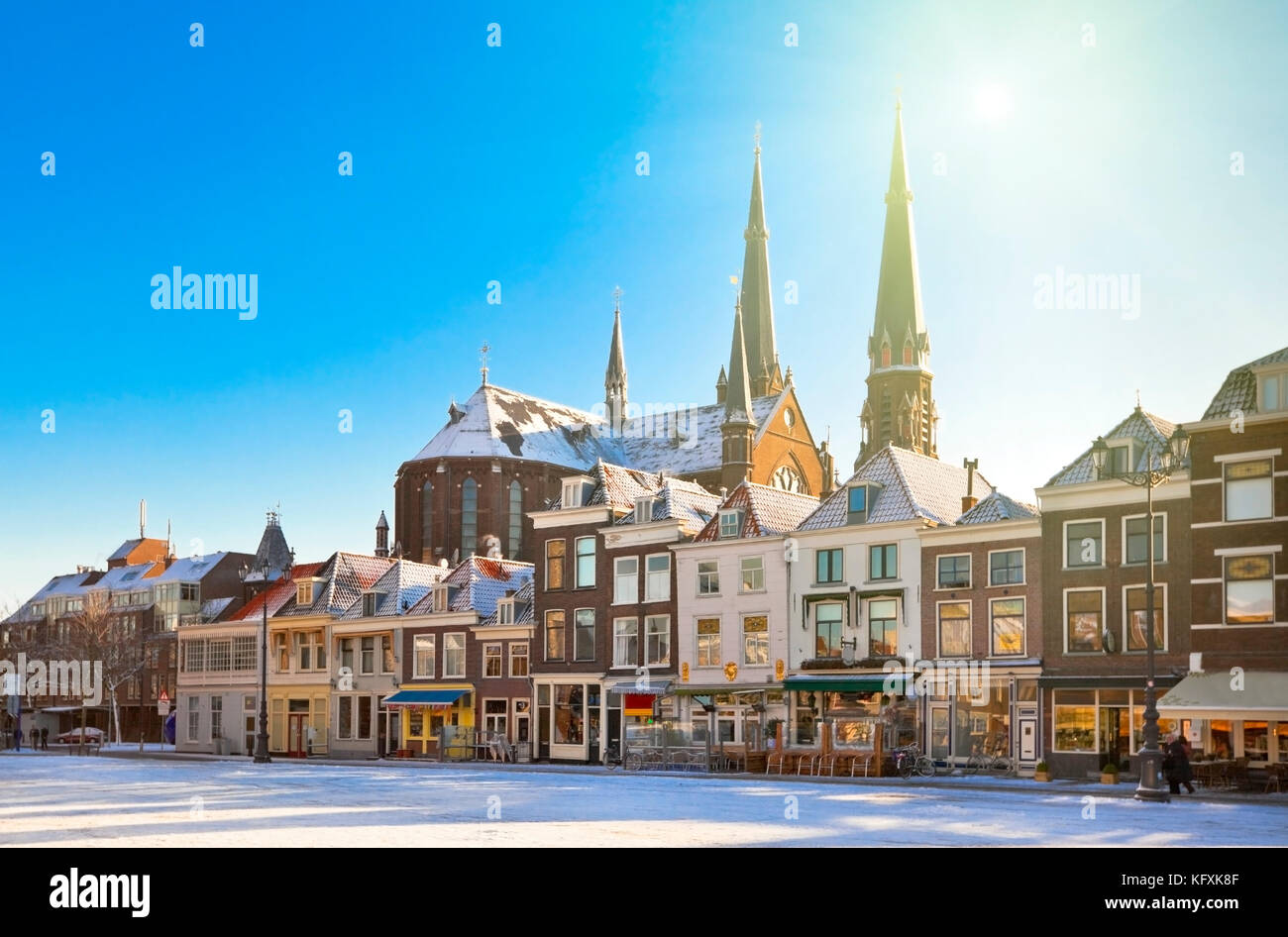 Delft Main Square at Winter Snowy Sunny Day Stock Photo - Alamy