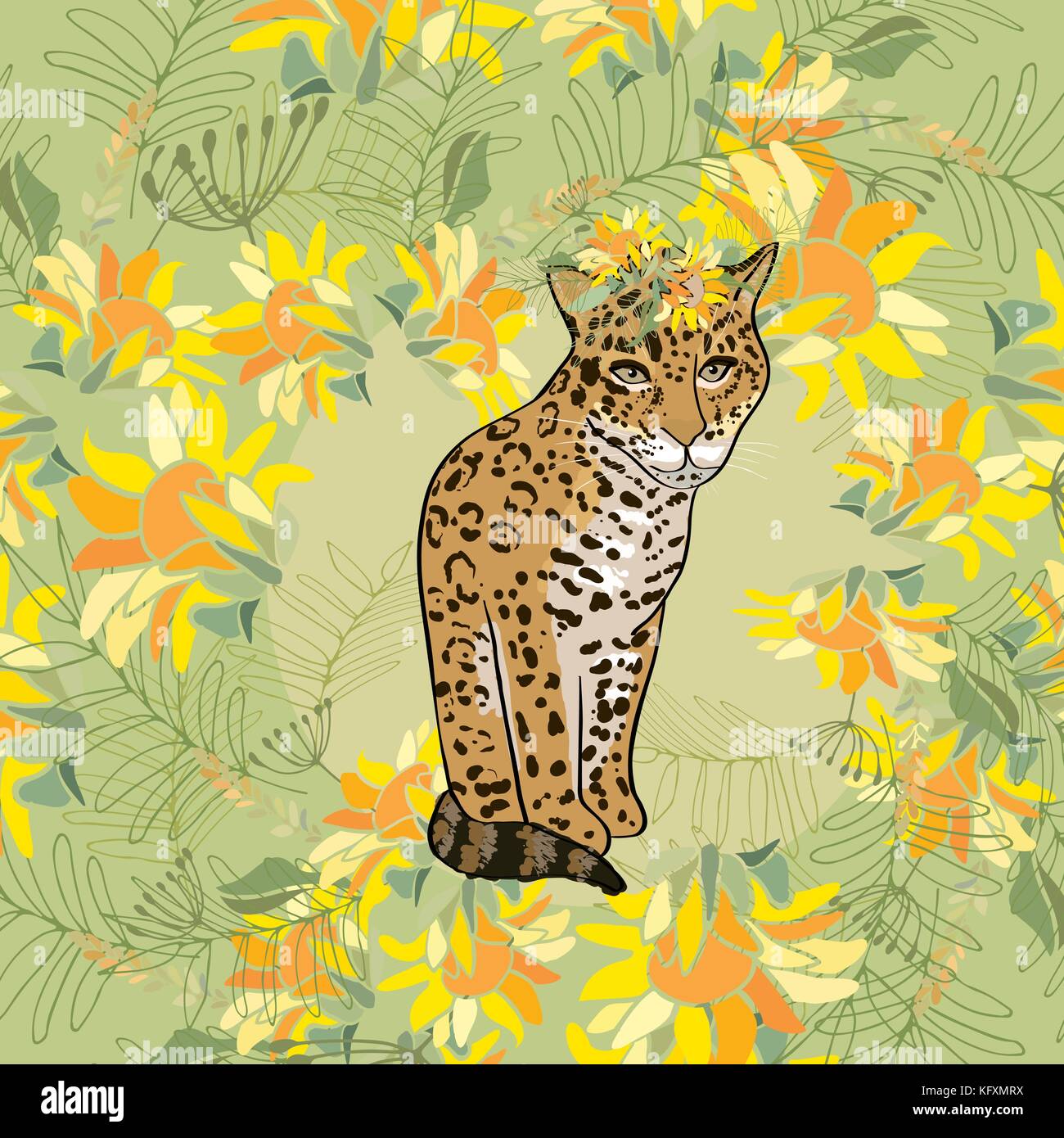 Retro style Illustration with flowers and animal Stock Vector Image ...