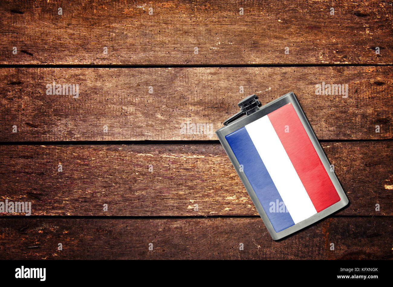 Alcohol flask on the table with flag Stock Photo - Alamy