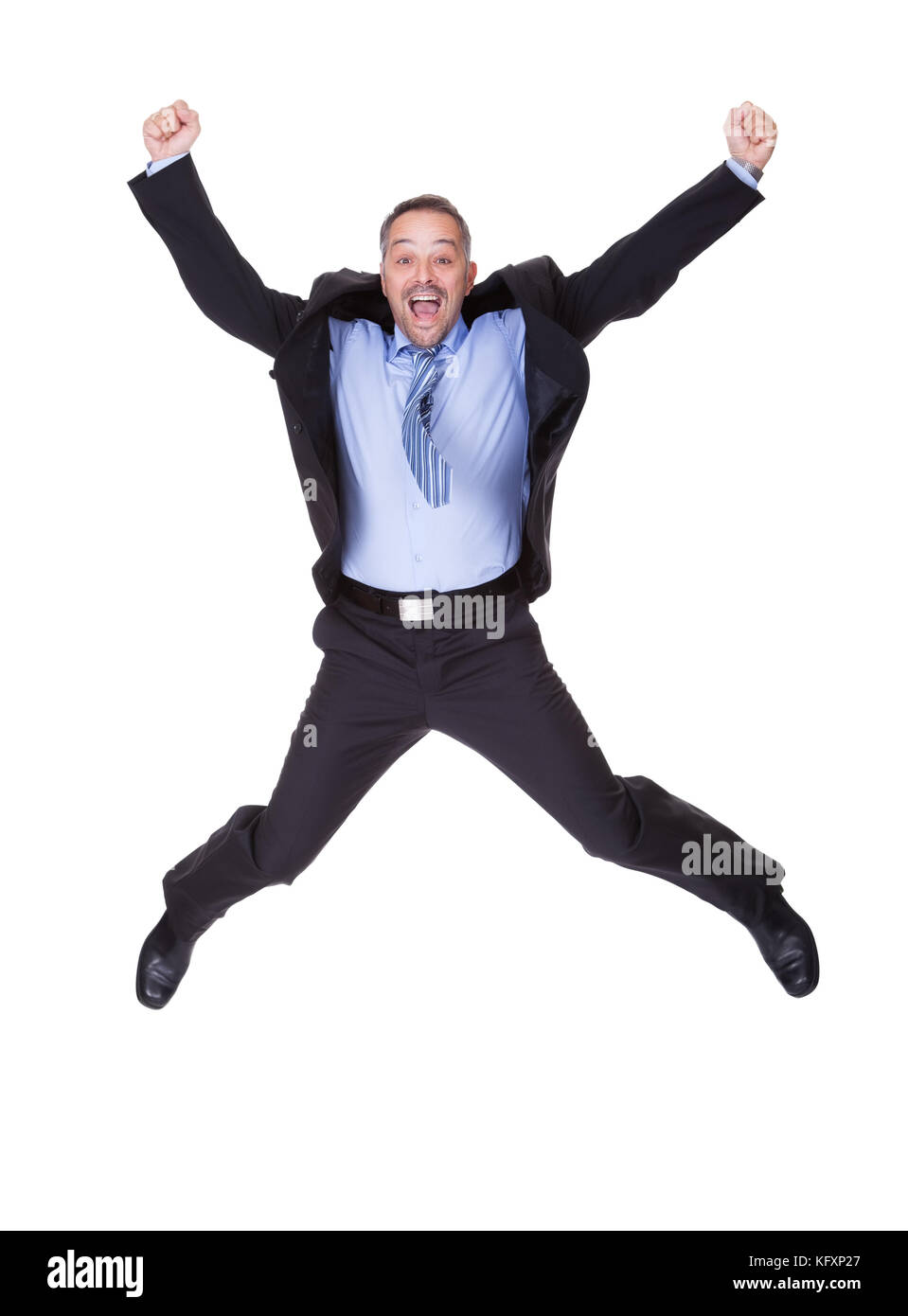 Businessman Jumping In Joy On White Background Stock Photo - Alamy