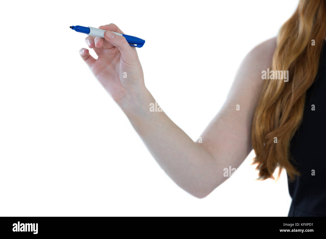 Mid-section of female executive writing on invisible screen Stock Photo ...
