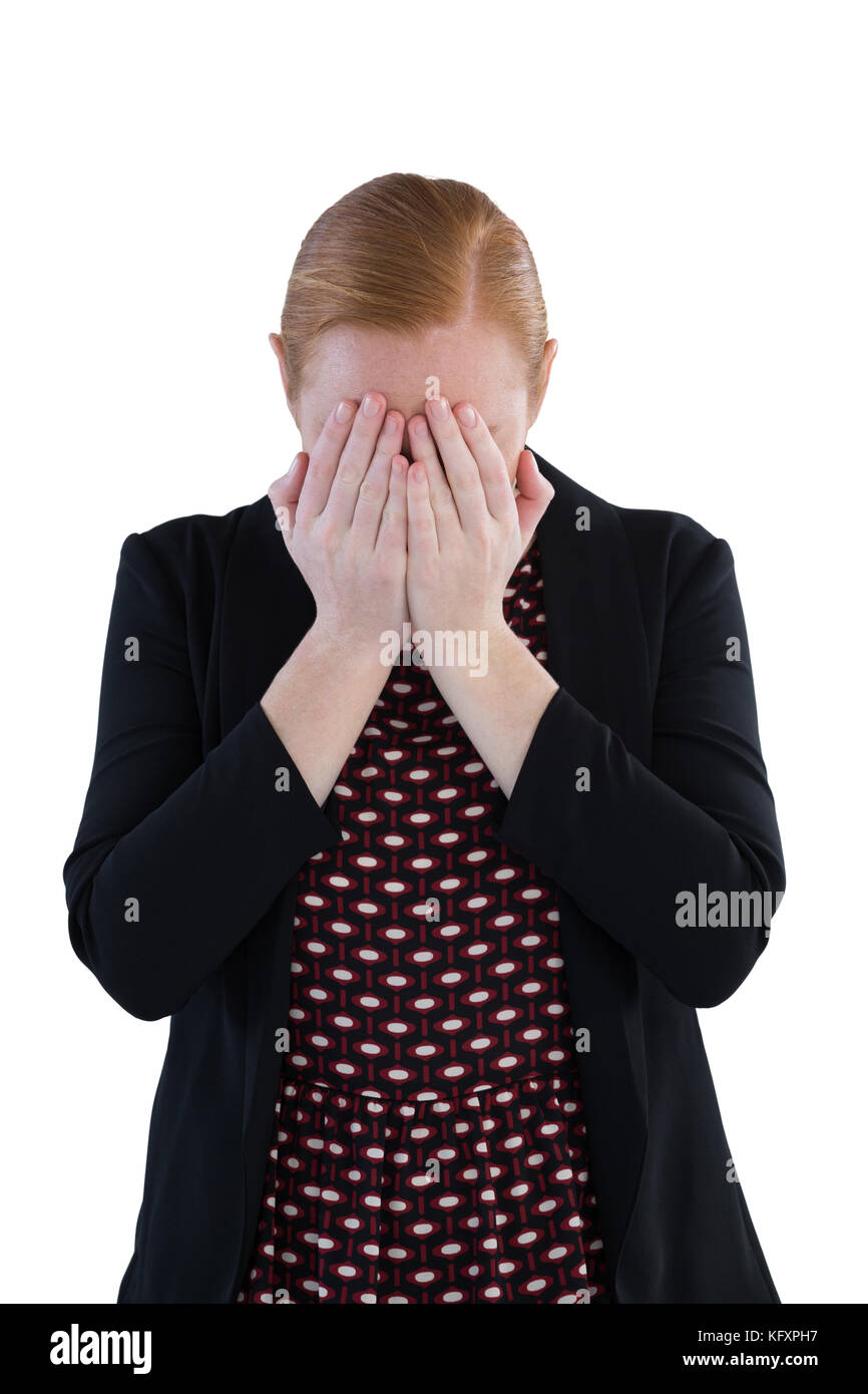Close-up of woman covering her face with both the hands Stock Photo - Alamy