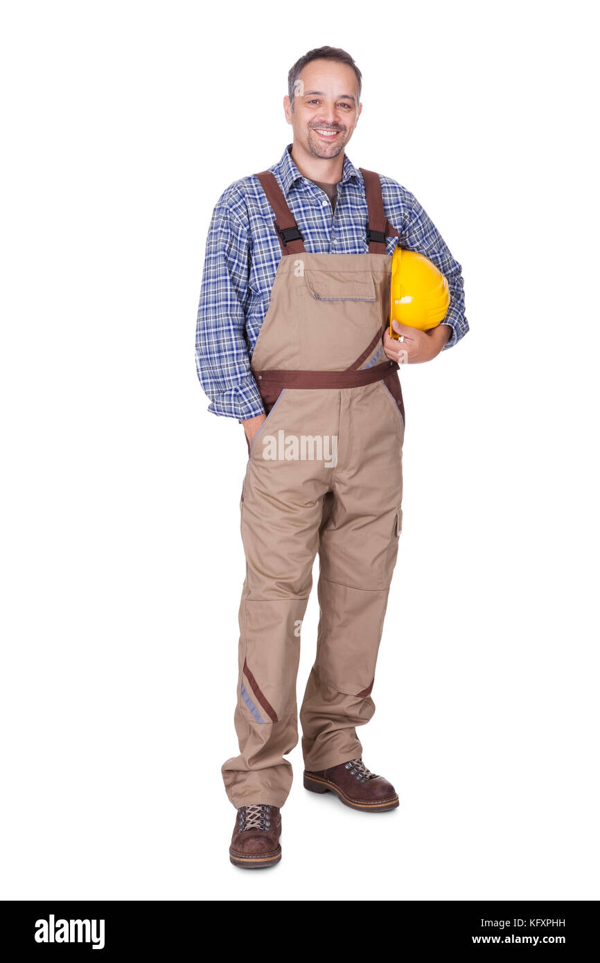 Portrait Of Happy Technician Isolated On White Background Stock Photo ...