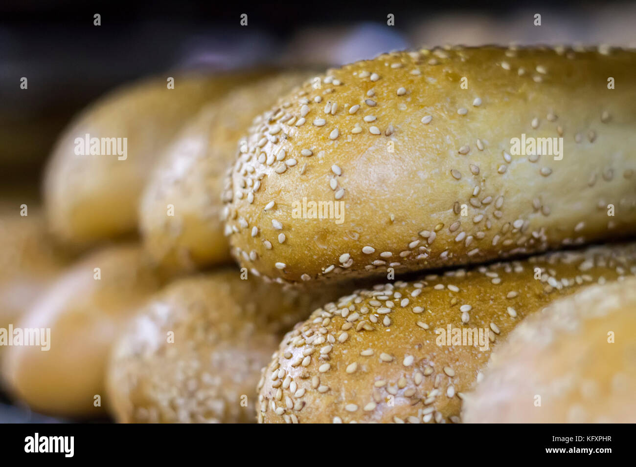 Many ready-made fresh bread in a bakery oven in a bakery. Bread making ...