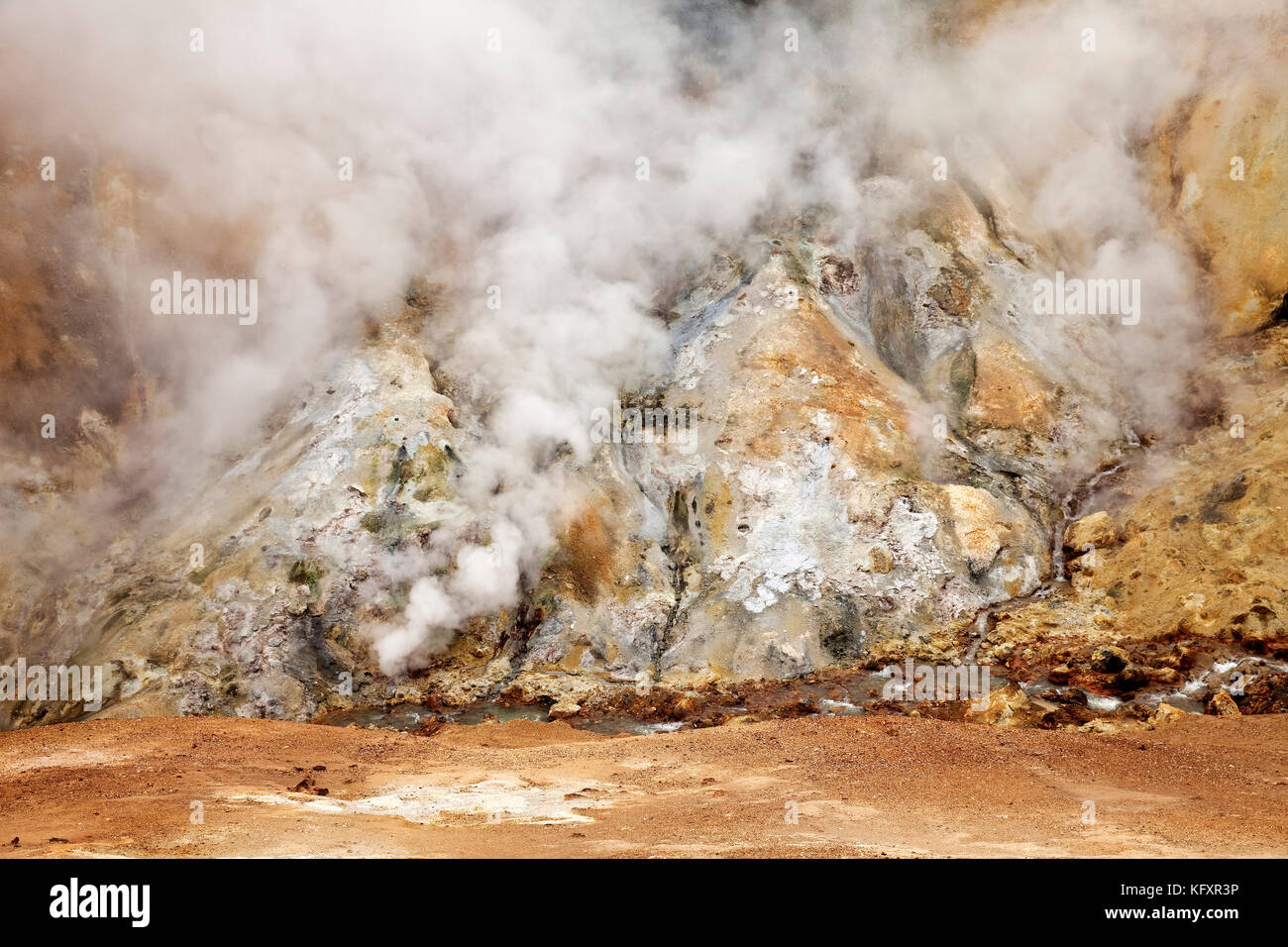 High temperature area with steaming hot springs, solfatars and ...