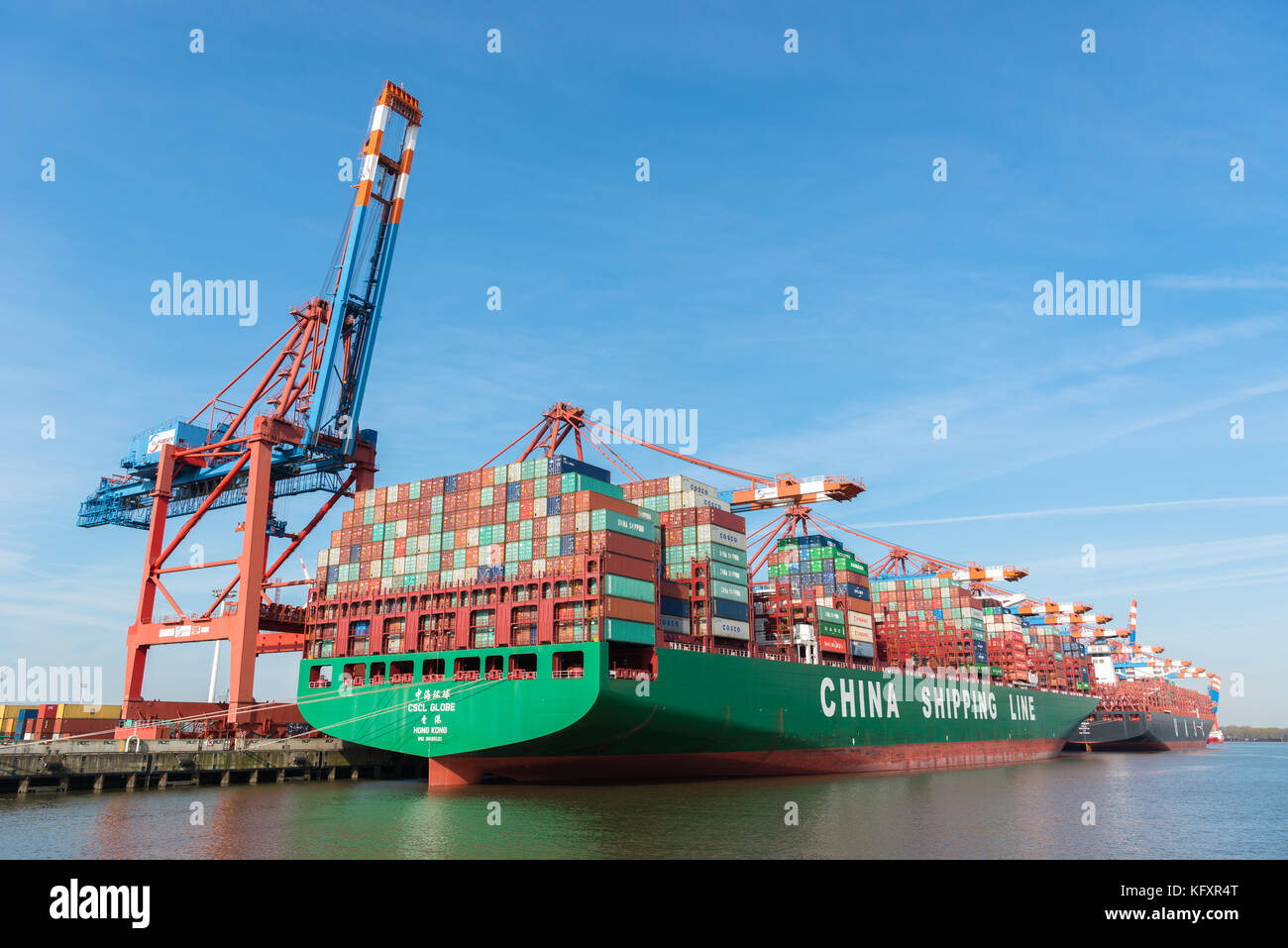 CSCL Globe, one of the largest container ships, at the Eurogate City ...