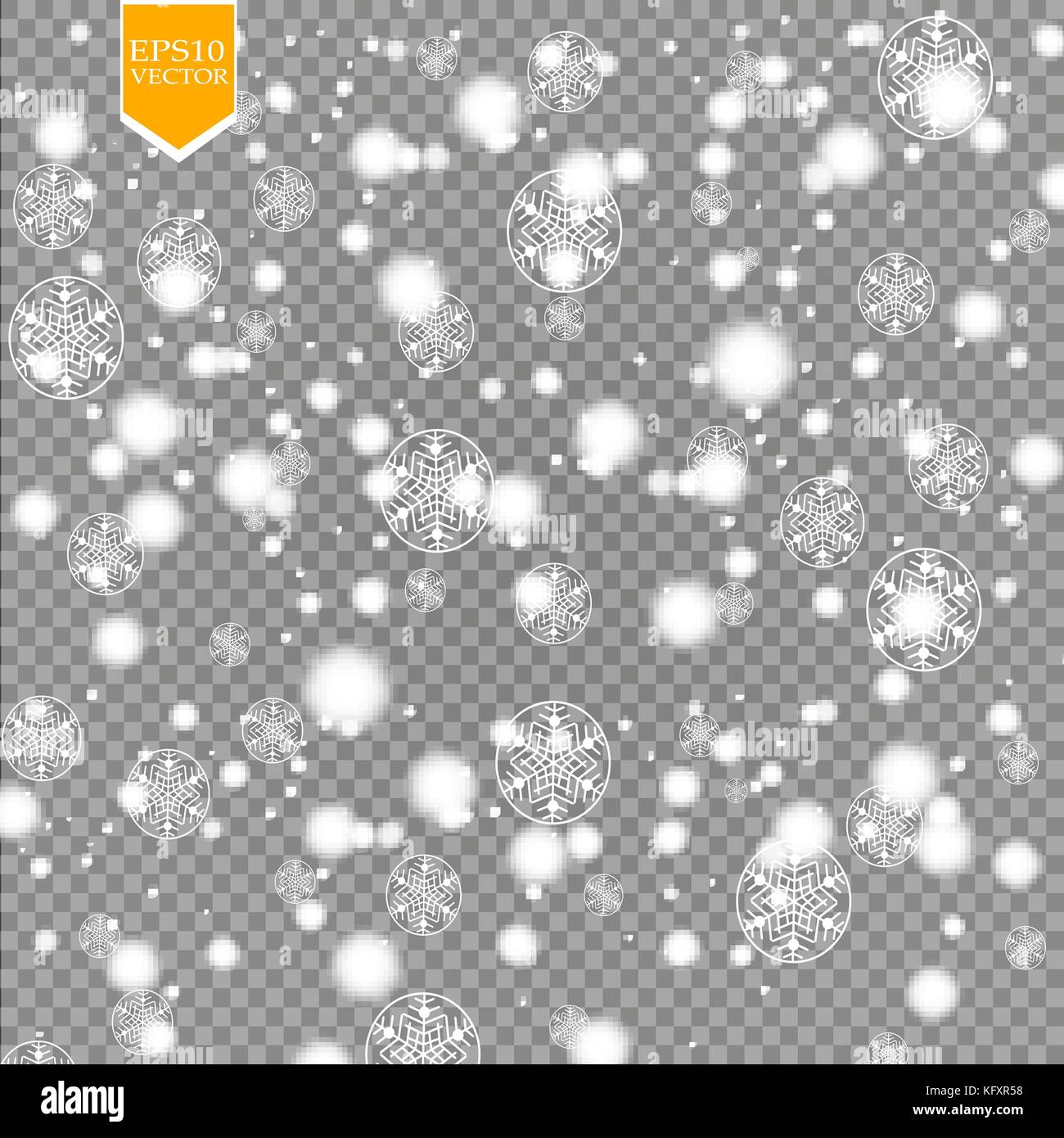 Vector falling snow effect isolated on transparent background with blurred bokeh. EPS 10 Stock ...