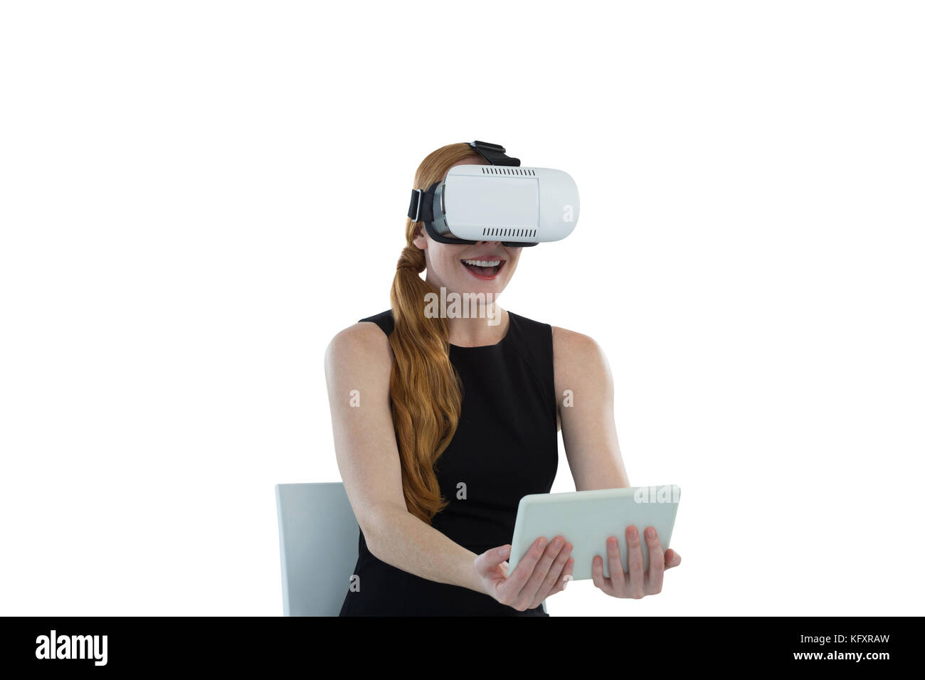 Woman using vr holding tablet hi-res stock photography and images - Alamy