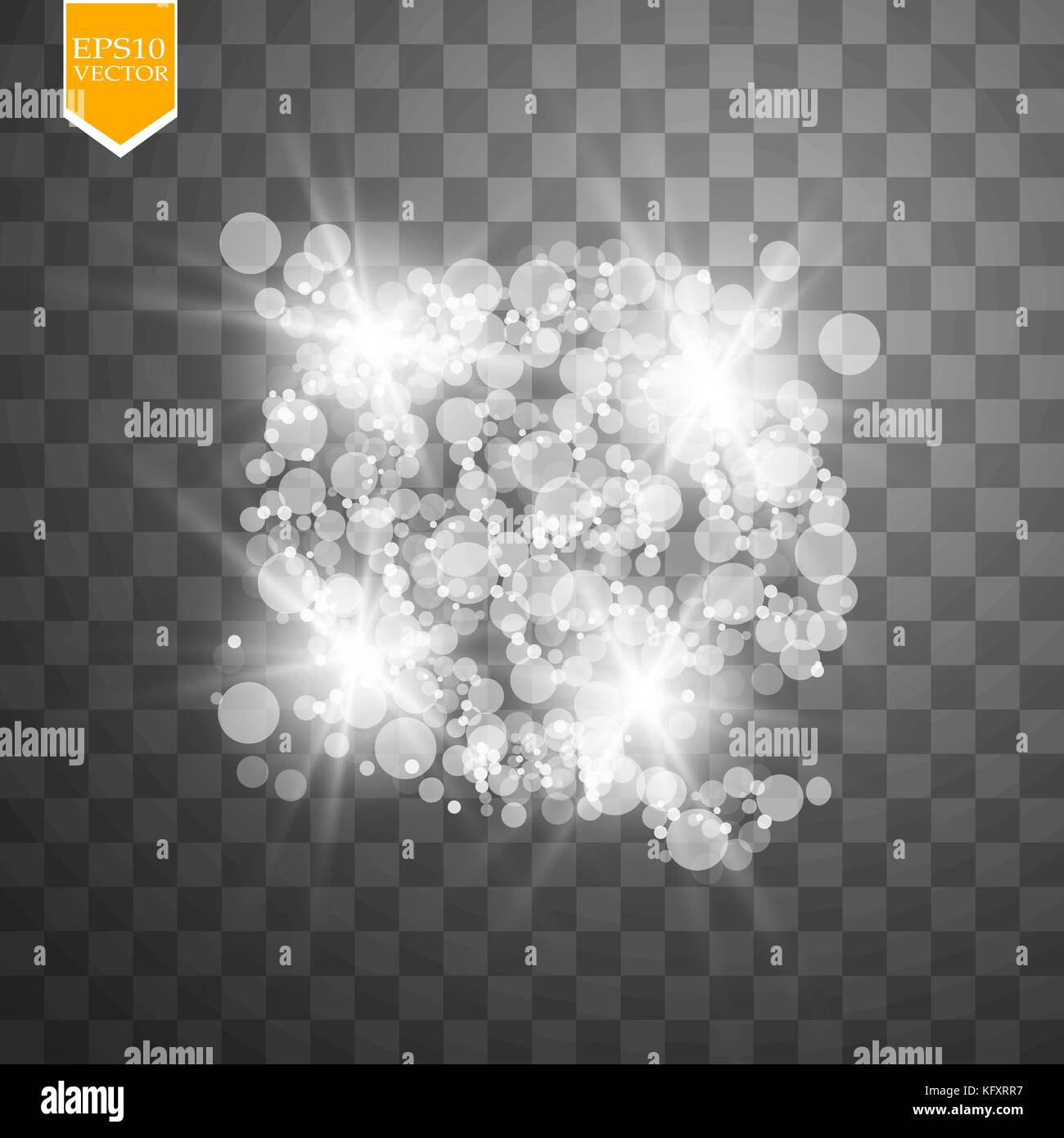 Abstract white bokeh effect explosion with sparks modern design. Glow star burst or firework ...