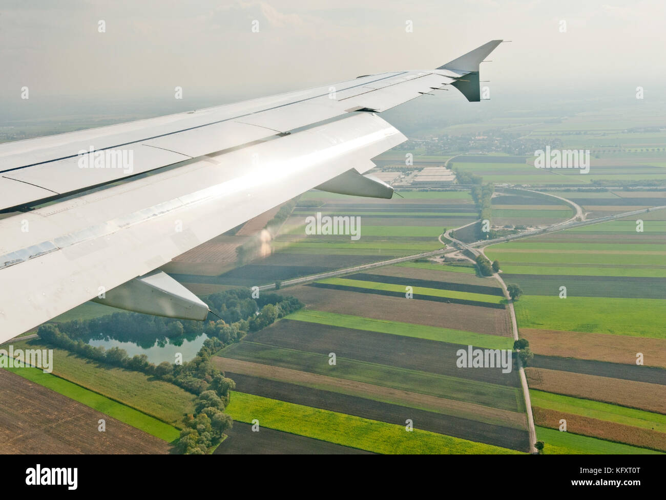 Wing of an in-flight plane Airbus during at flight Stock Photo - Alamy