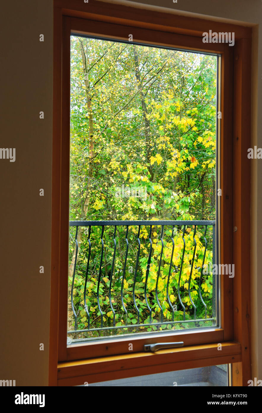 Autumn view through a wooden window Stock Photo - Alamy
